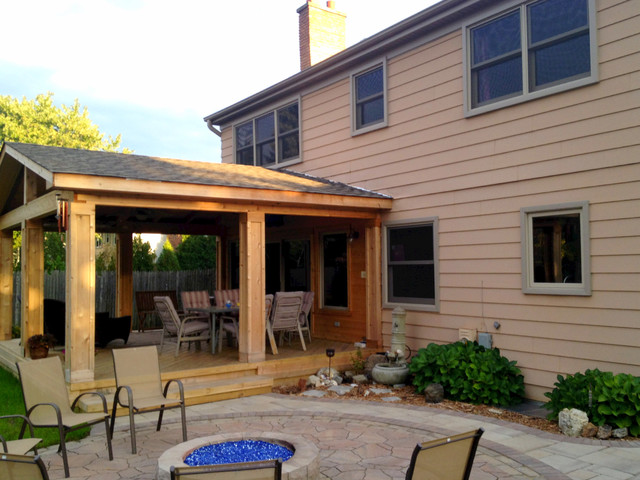 Open Porch and Patio with Outdoor Kitchen - Traditional - Veranda ...