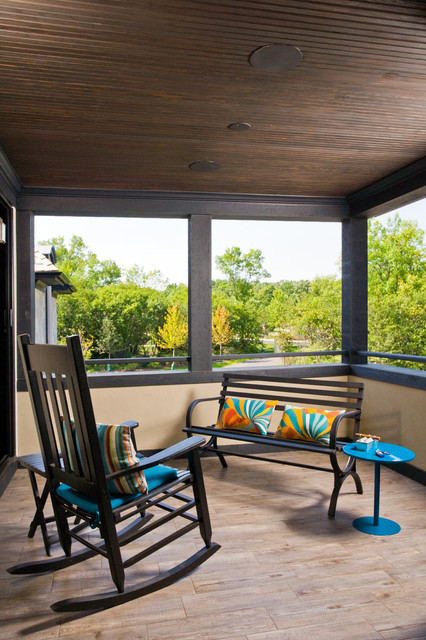 Open Second Floor Covered Porch with Porcelain Tile that Mimics ...