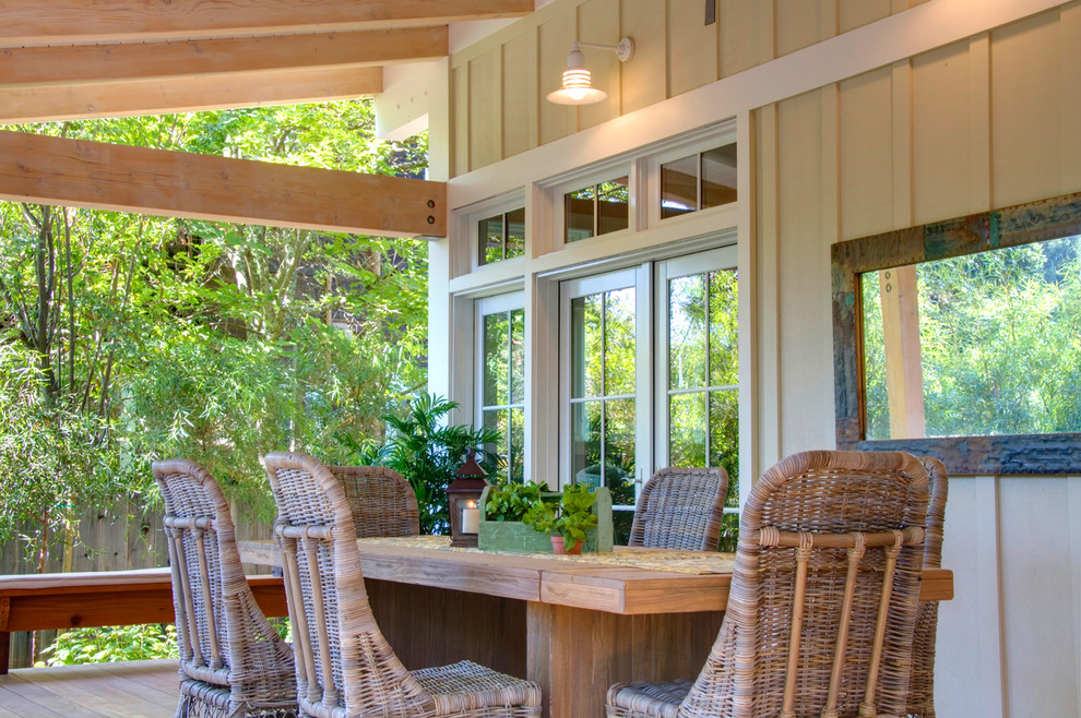 Porch Dining Table & Rattan Chairs - Transitional - Porch - San ...