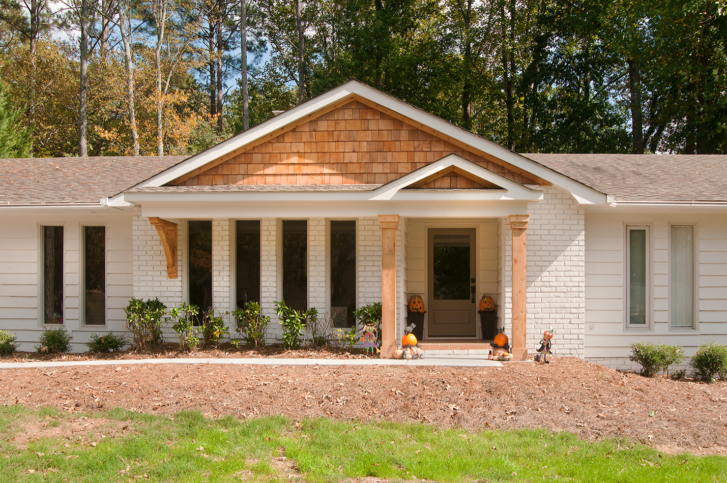 Front Porch On Ranch House Portico Hip Roof Porticos Atlanta Decking