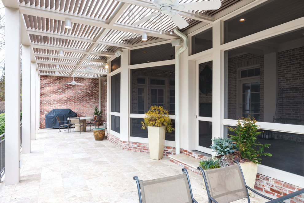 Screened porch addition & arbor with slanted louvers in Nashville's ...