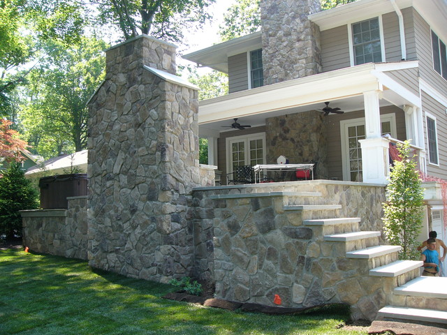 Short Hills, NJ Raised Masonry Walls, Steps and Fireplace - Traditional ...