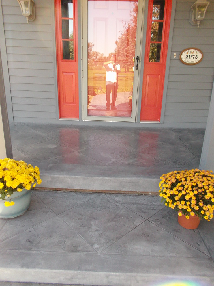 Stained Concrete Tile Front Porch - Slate Grey and Textured - Porch ...