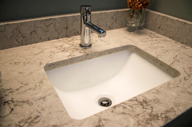 Half Bath with Medallion Maple Caraway Vanity and Eternia Quartz ...