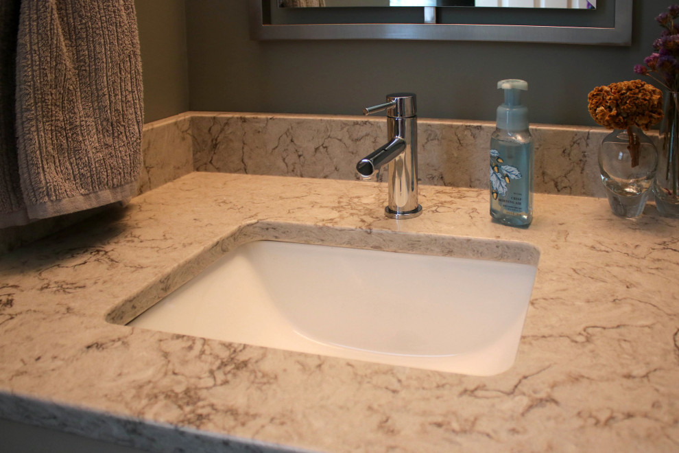 Half Bath with Medallion Maple Caraway Vanity and Eternia Quartz ...
