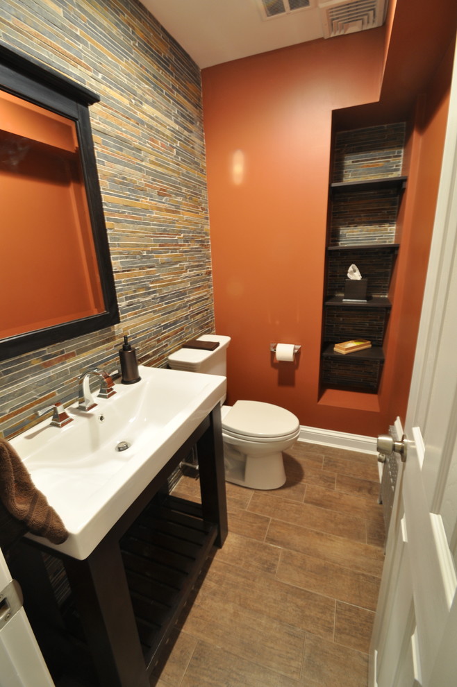 Hickory Kitchen and Stone Wall Powder Room - Traditional - Powder Room ...