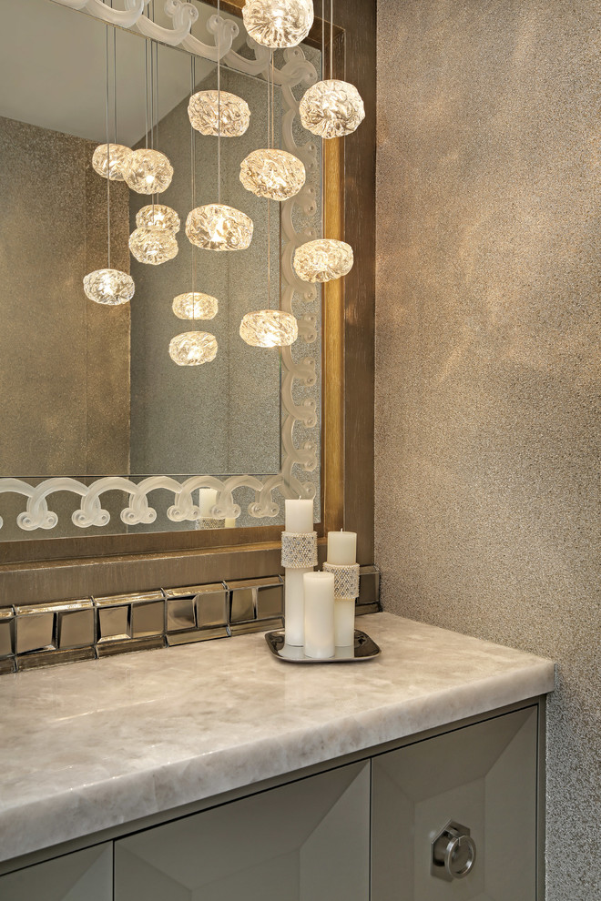 Pendant Lights Sparkle in a Neutral Powder Room - Contemporary ...