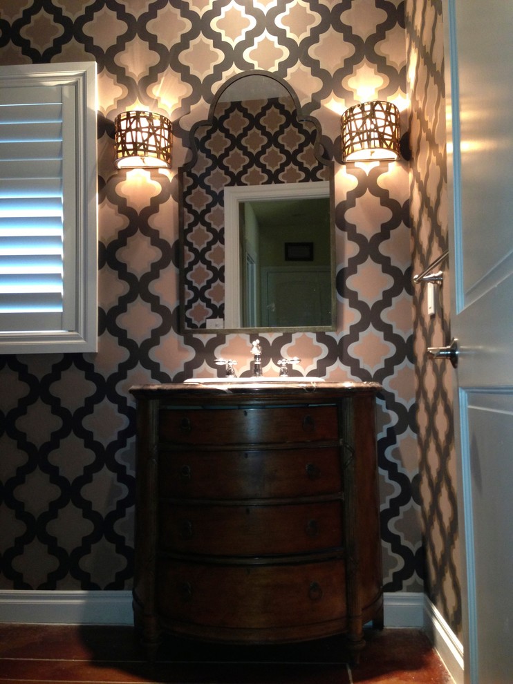 Superficial update, Wallpaper and lighting - Transitional - Powder Room ...