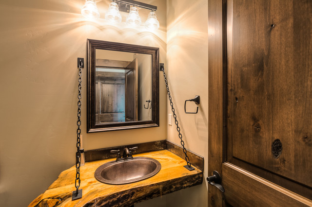 Unique Rustic Wood Slab Powder Room Counter - Craftsman - Toilettes ...