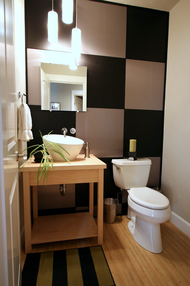 Urban modern Powder Room with custom metal laminate feature wall ...