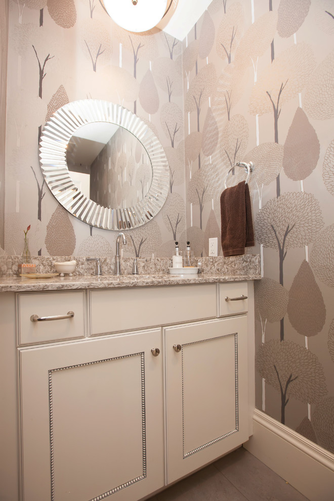 White and Gray Powder Room - Hingham, MA - Contemporary - Powder Room ...