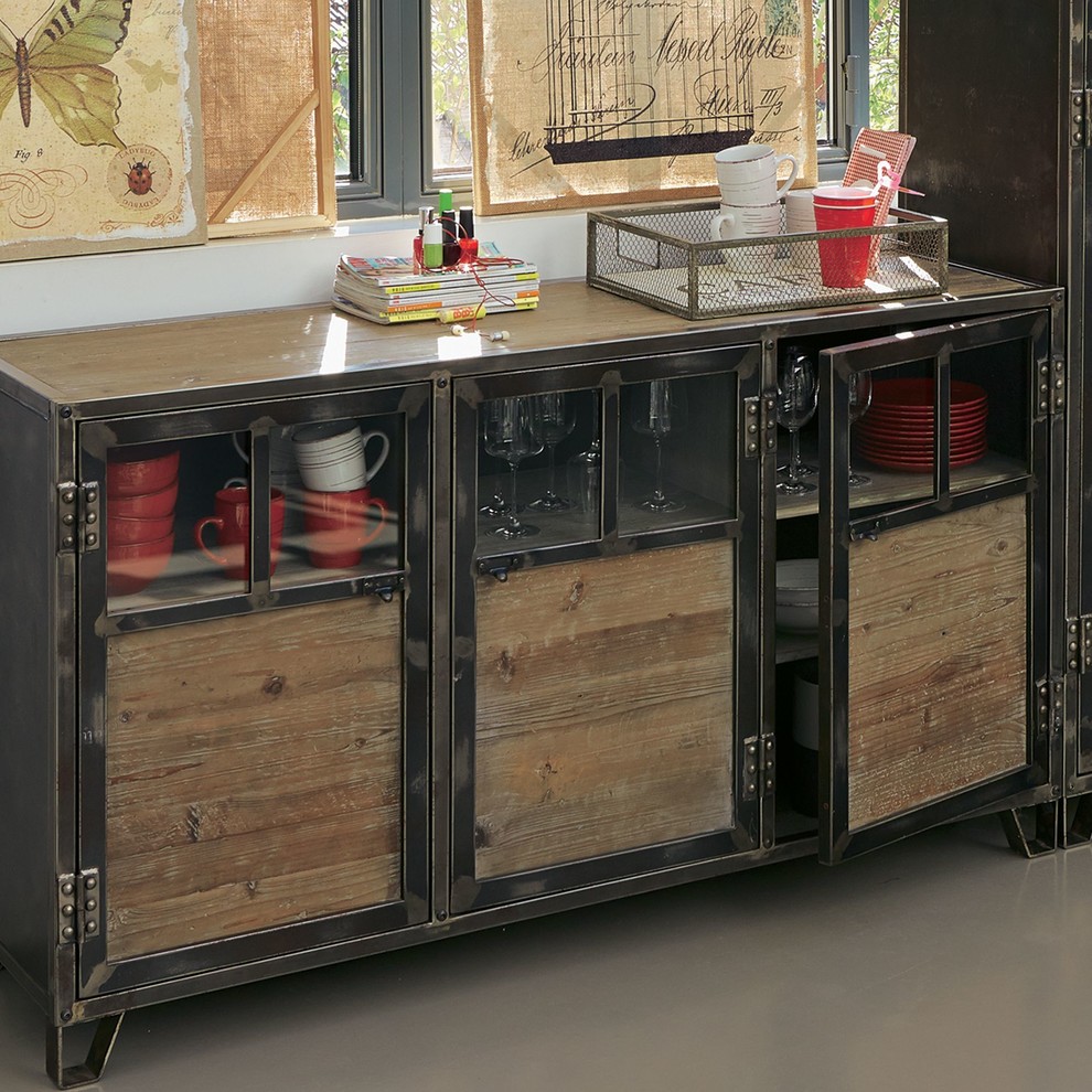 Ware Buffet 3 portes en pin, acier et verre - Contemporary - Dining ...