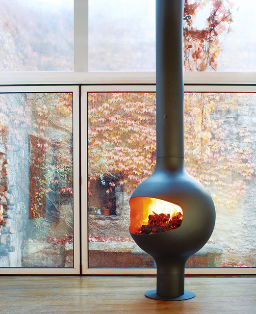 CHEMINÉE CENTRALE / CENTRAL FIREPLACE - Contemporary - Living Room ...