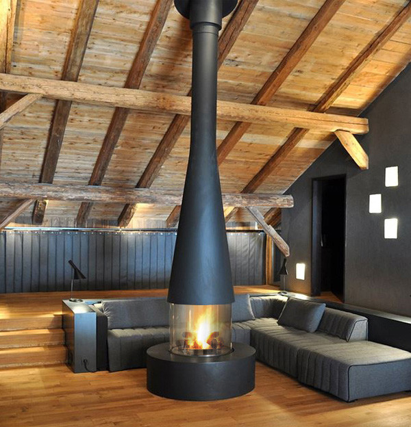 CHEMINÉE CENTRALE / CENTRAL FIREPLACE - Contemporain - Salon ...