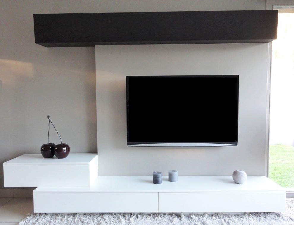 Meuble télé avec bar à bouteilles et rangement en chêne teinté et ...