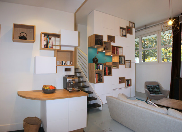 Mural de rangement sur mesure - Contemporáneo - Salón - Grenoble - de ...