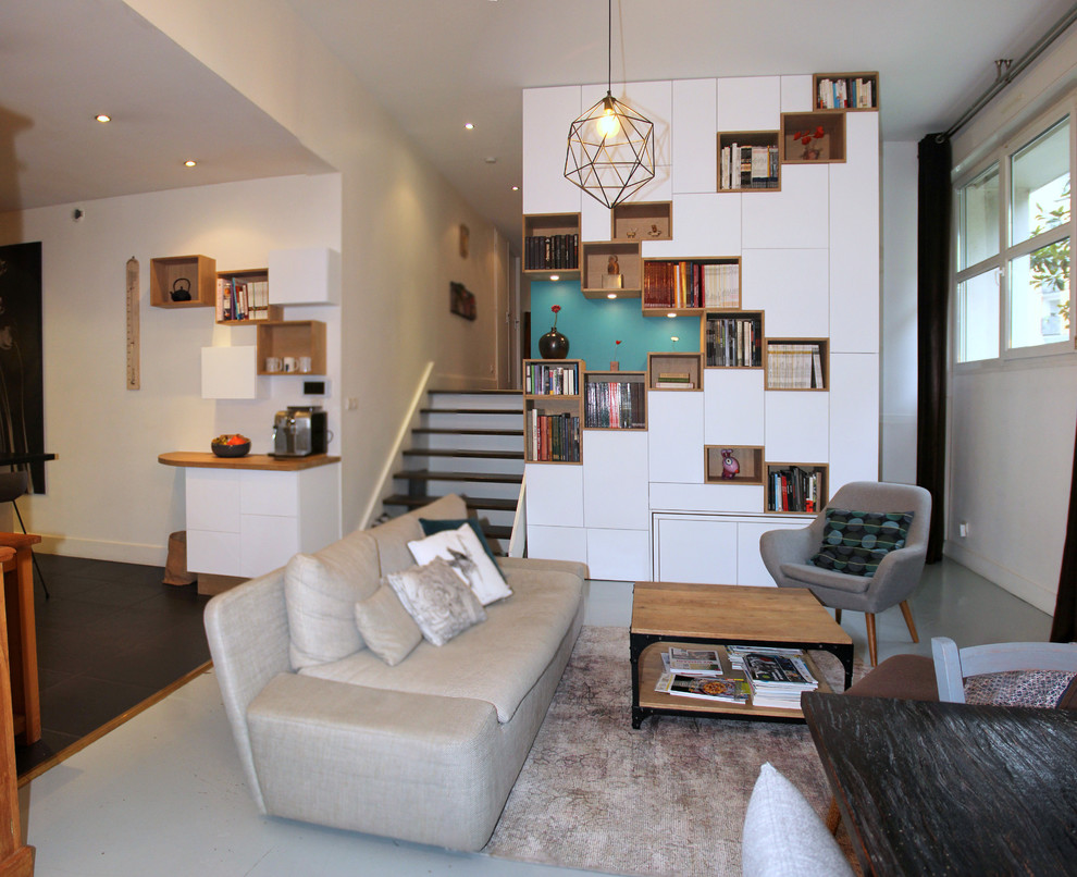 Mural de rangement sur mesure - Contemporary - Living Room - Grenoble ...