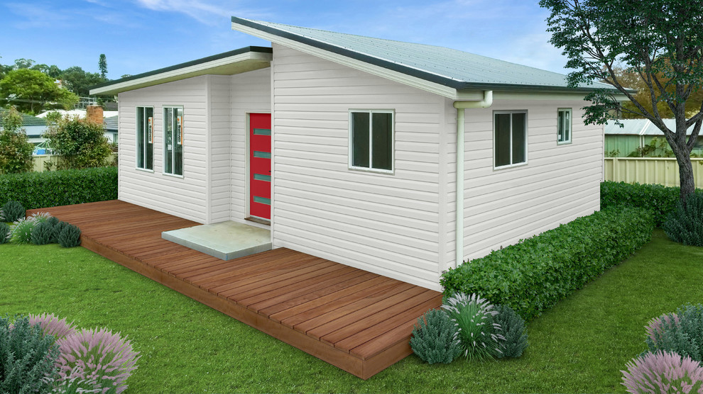 Granny Flat with skillion roof and red door pop - Contemporary - Garden Shed and Building ...