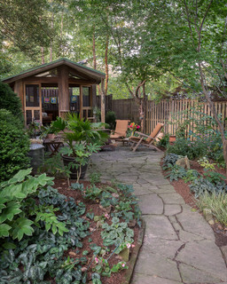 Shade perennials line line the path. - Rustic - Patio - DC Metro - by ...