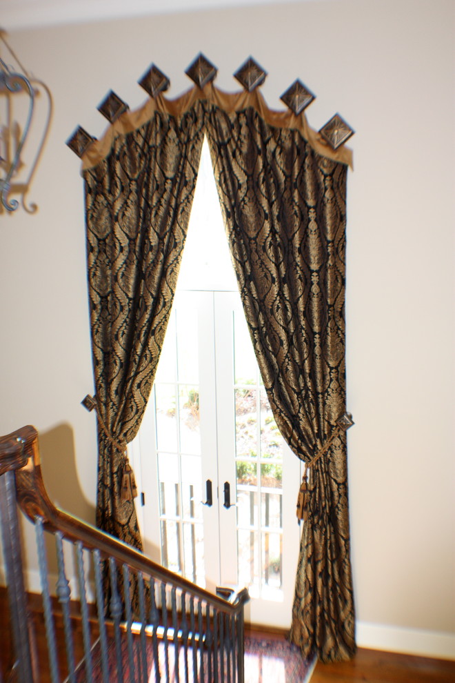 2 Story Arch Cuffed Drapery Panel on Stairway Landing - Traditional ...
