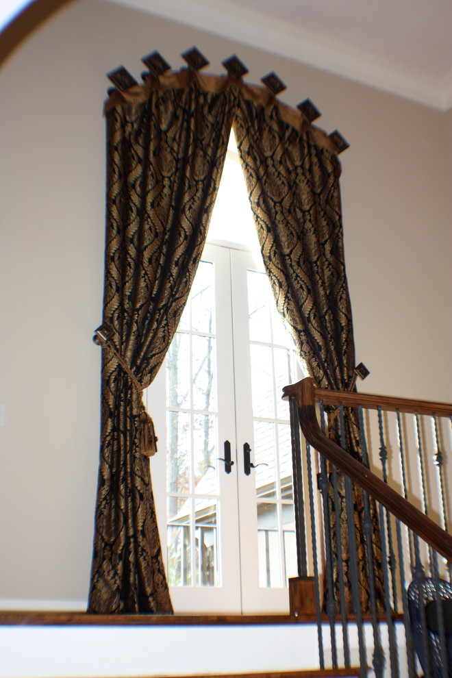 2 Story Arch Cuffed Drapery Panel on Stairway Landing - Traditional ...