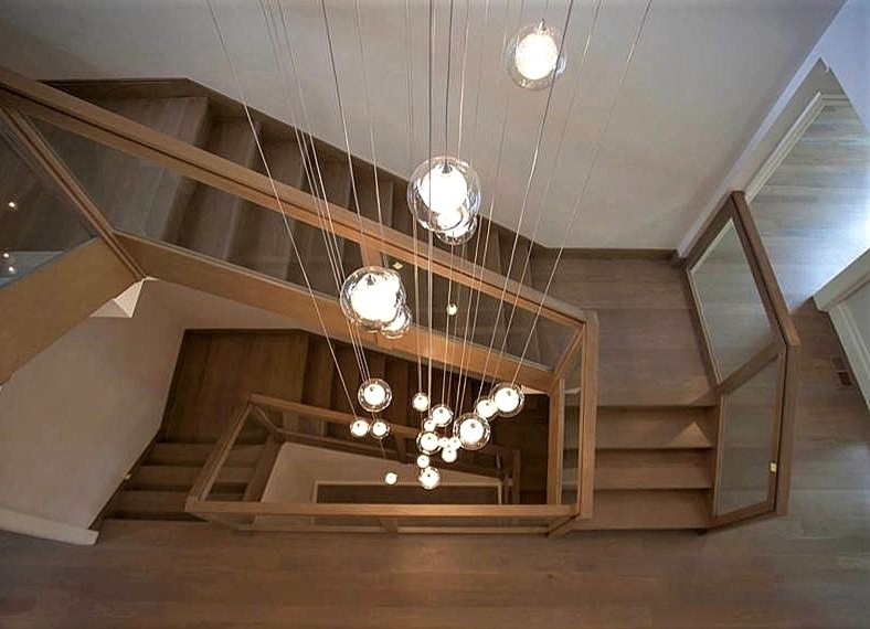 3 STORY STAIRCASE MODERN CHANDELIER, CONTEMPORARY FOYER - Transitional ...