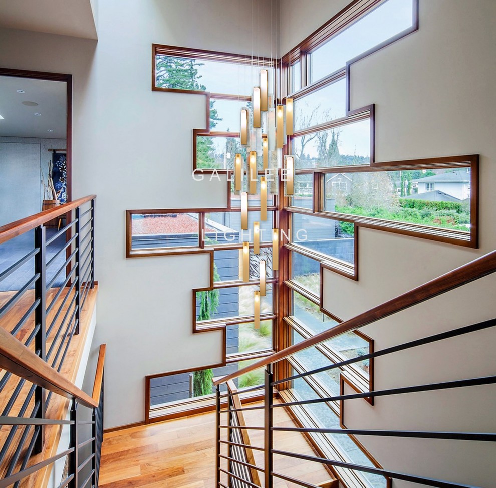 3 STORY STAIRCASE MODERN CHANDELIER, CONTEMPORARY FOYER - Transitional ...
