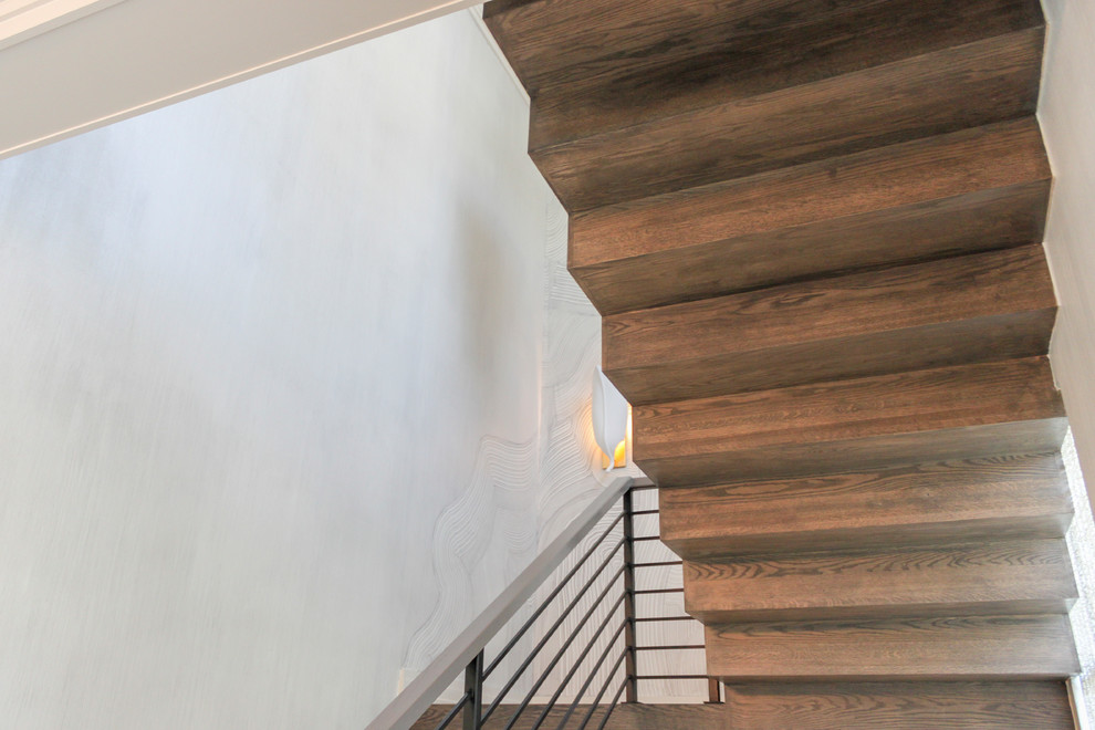 54_Dynamic and Open Wood and Metal Zig-Zag Staircase, Alexandria VA ...