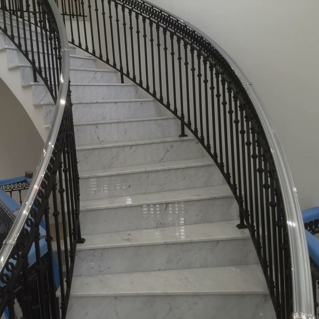 Bespoke Carrara Marble staircase with black rails. - Contemporary ...