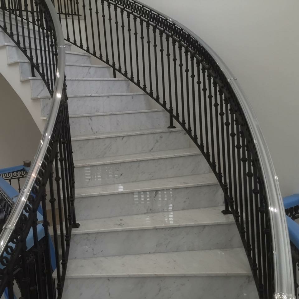 Bespoke Carrara Marble staircase with black rails. - Contemporary ...