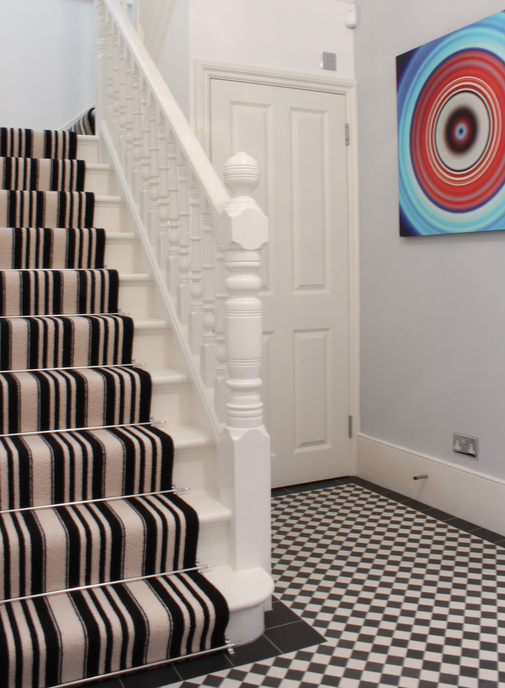 Black & White Striped Wool Carpet to Stairs - Contemporary - Staircase ...
