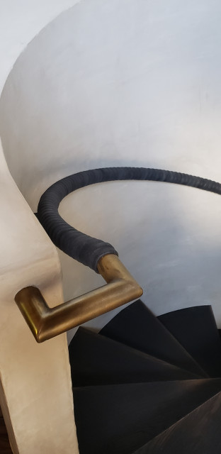 Black Leather Wrapped Brass Handrail - Modern - Staircase - Other - by ...
