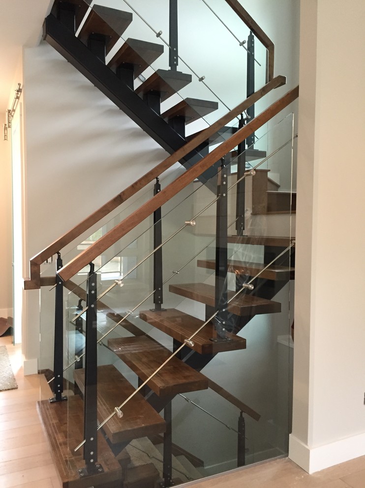 Black Metal Posts with Glass - Contemporary - Staircase - Calgary - by ...