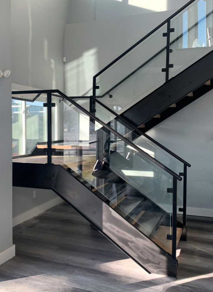 Black Powder Coated Railings with Glass Panels - Staircase - New York ...
