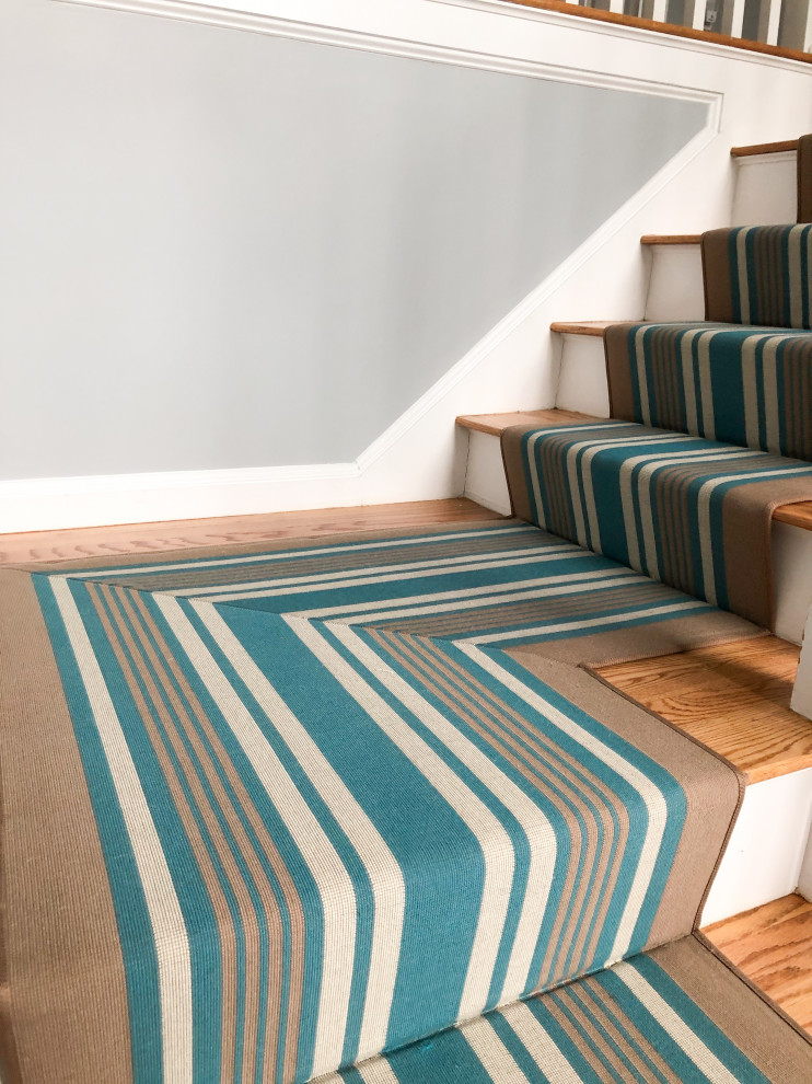 Blue & Brown Wool Striped Stair Runner - Staircase - Providence - by ...