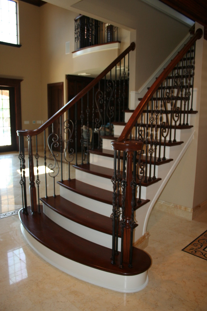 Box Newel & Spiral Volute Hybrid Theme - Mediterranean - Staircase ...