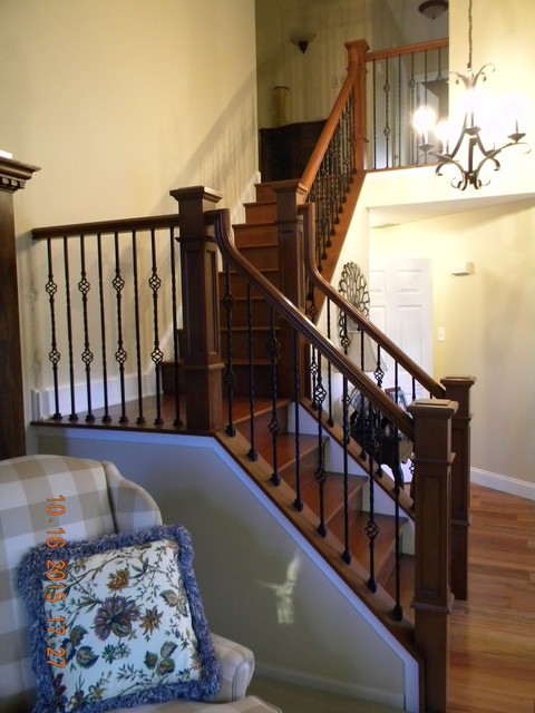 Brazilian Cherry Handrail, Treads, and Posts with Iron Balusters ...