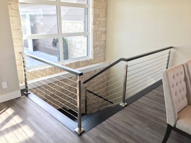 Closed Maple Stairs with Cable Railing - Contemporary - Staircase ...