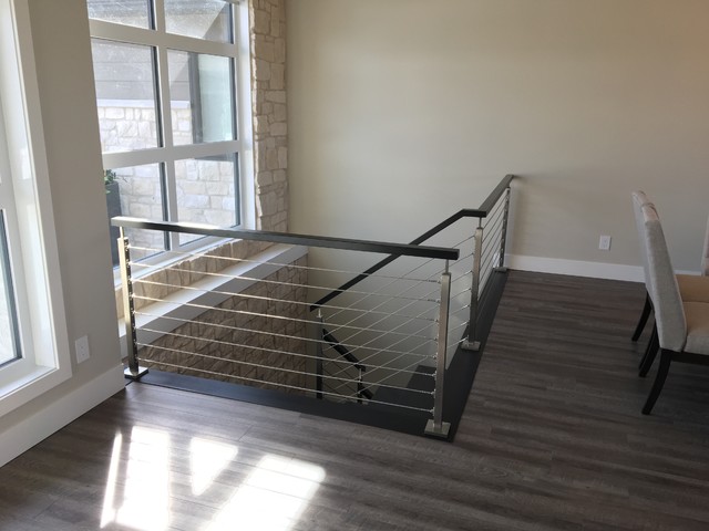 Closed Maple Stairs with Cable Railing - Contemporary - Staircase ...