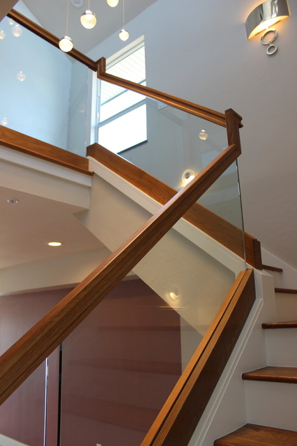 Contemporary White Oak Handrail & Tempered Glass Balustrade ...
