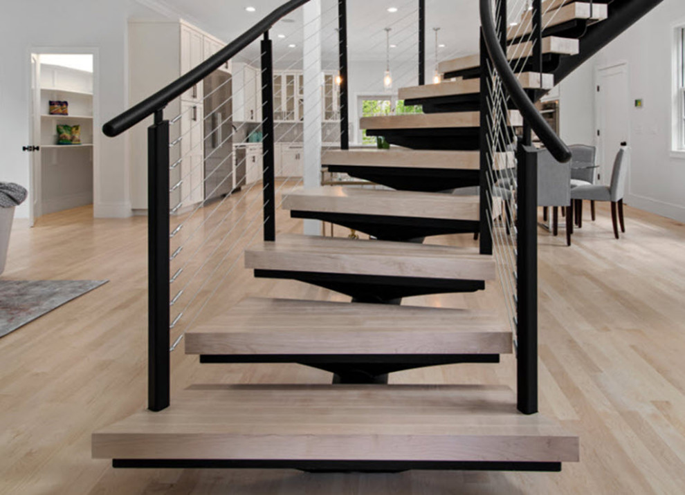 Curved Floating Stairs with Maple Treads - Modern - Staircase - Boston ...