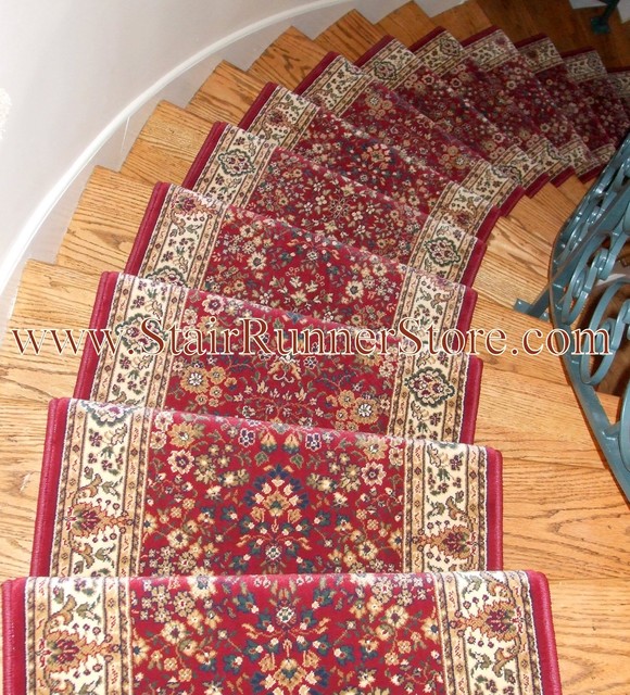 Curved Staircase Stair Runner Installation - Traditional - Staircase ...