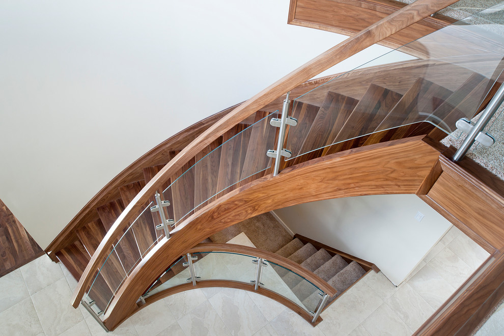 Curved Walnut Stair With Curved Glass - Modern - Staircase - Edmonton ...