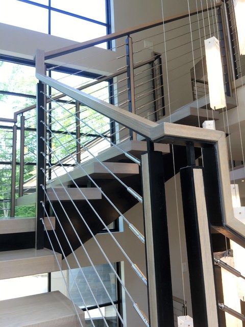 Custom cable railing and stairs - Contemporary - Staircase ...