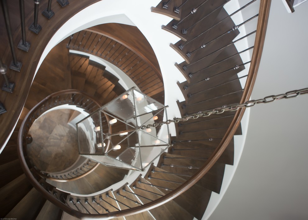 Custom Circular 3-Story Walnut Stair With Iron BalustersS - Beach Style ...