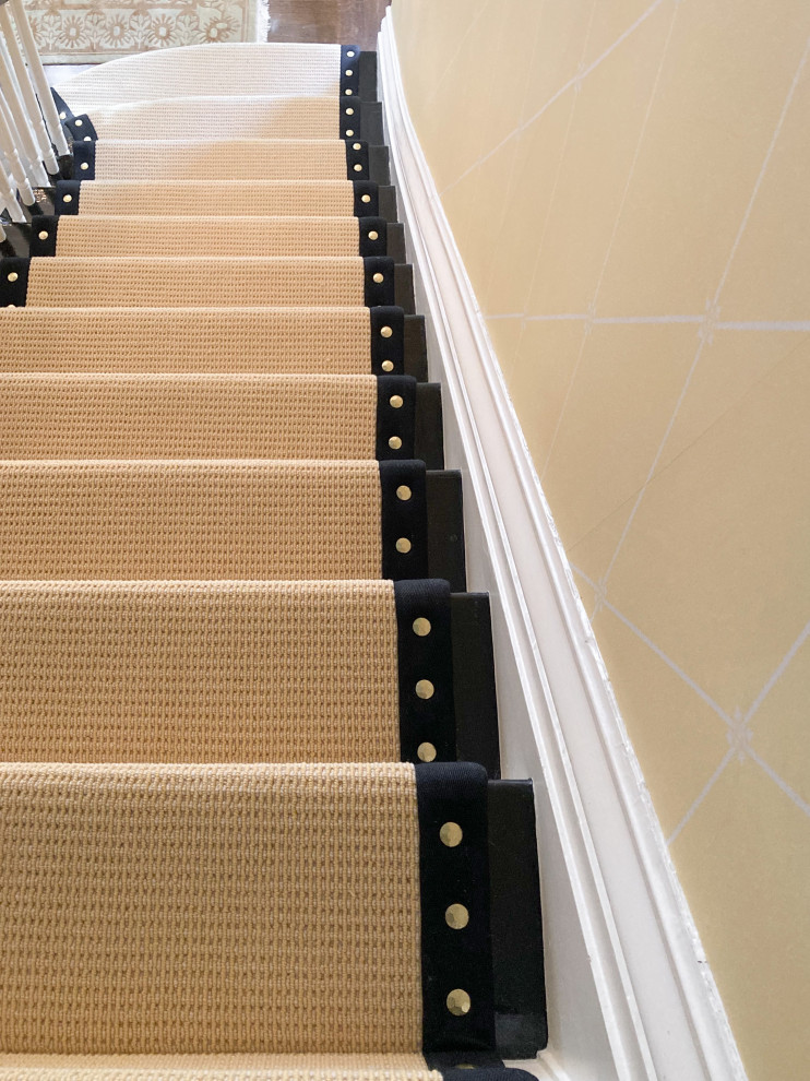 Custom Stair Runner with Nail Heads and Black Wide Binding - Staircase ...