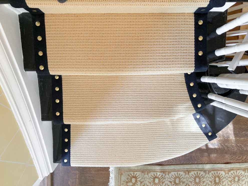 Custom Stair Runner with Nail Heads and Black Wide Binding - Staircase ...
