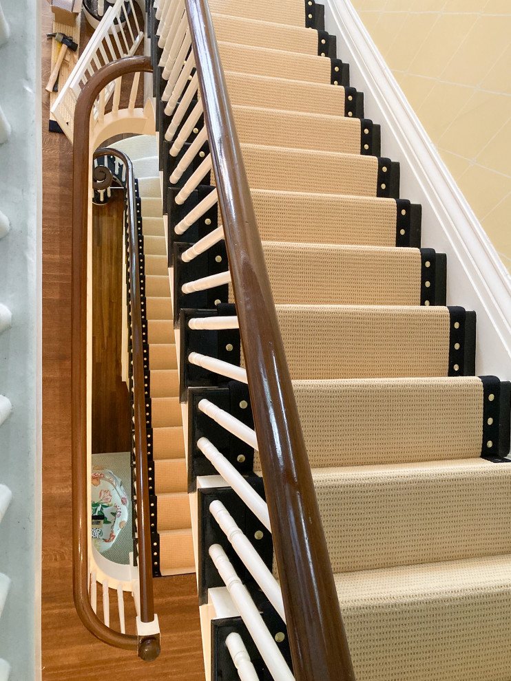 Custom Stair Runner with Nail Heads and Black Wide Binding - Staircase ...