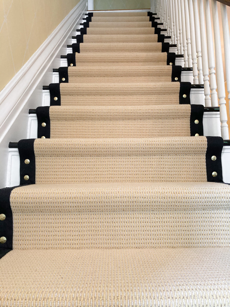 Custom Stair Runner with Nail Heads and Black Wide Binding - Staircase ...