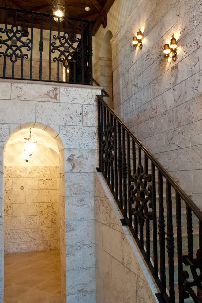 Dominican Coral Staircase and Walls - Mediterranean - Staircase - Miami ...